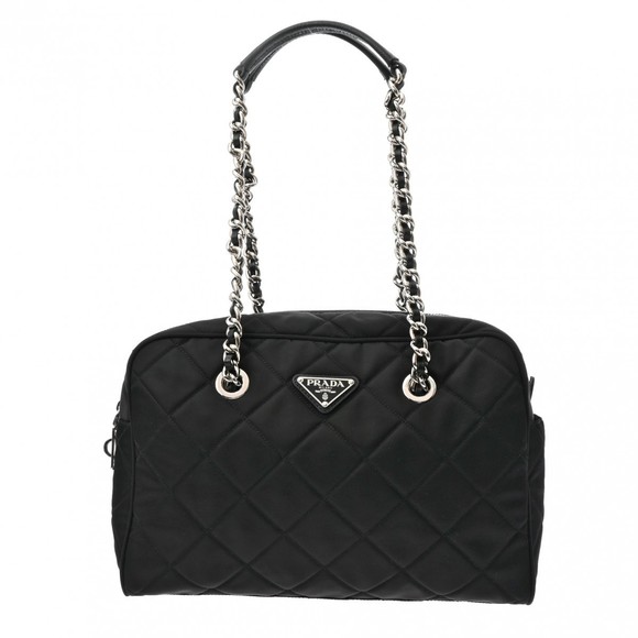 Prada | Bags | Prada Chain Tote Bag Black Nylon Handbag Back | Poshmark